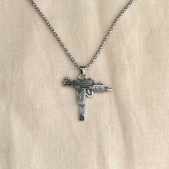 Accessories | Y2k 200s Heavy Metal Gothic Silver Gun Pendant Mini Uzi ...